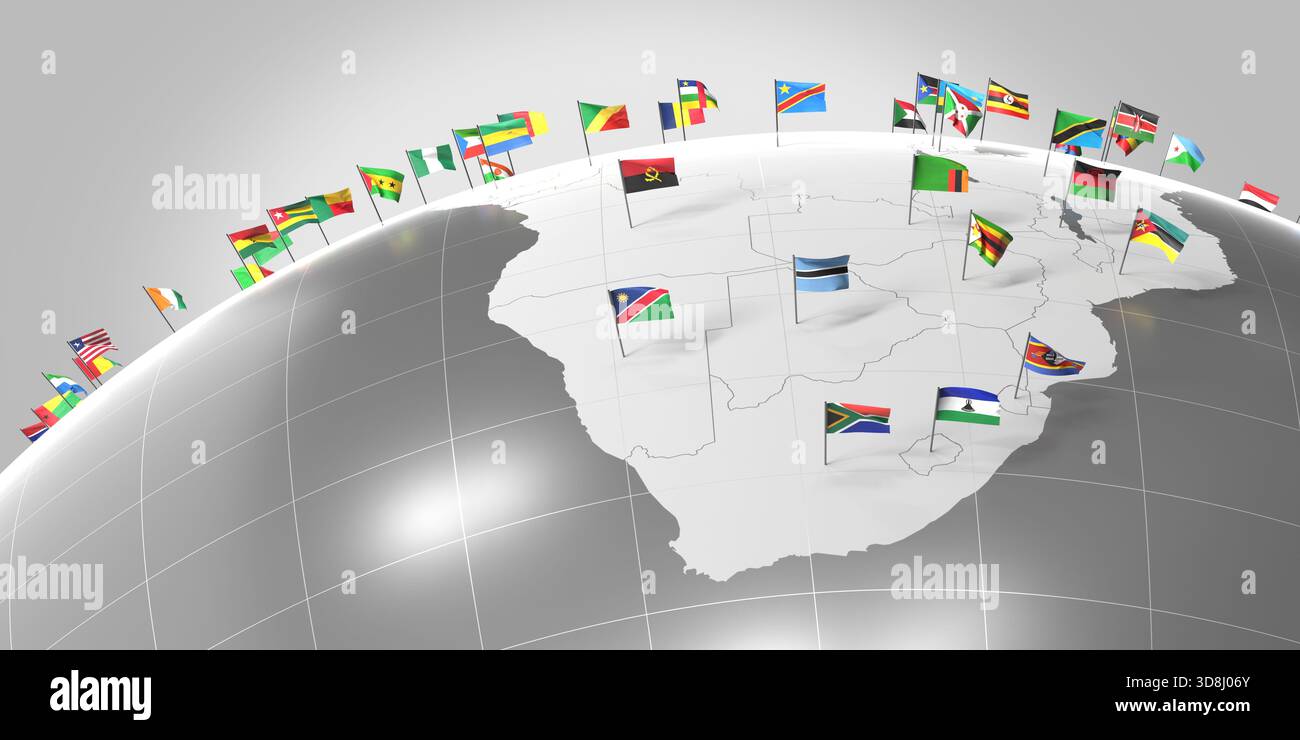 Africa countries' borders and flags - 3D illustration Stock Photo - Alamy