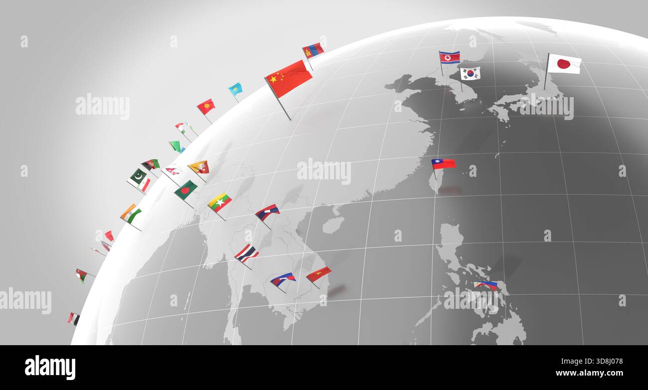 Asia - countries' borders and flags - 3D illustration Stock Photo - Alamy