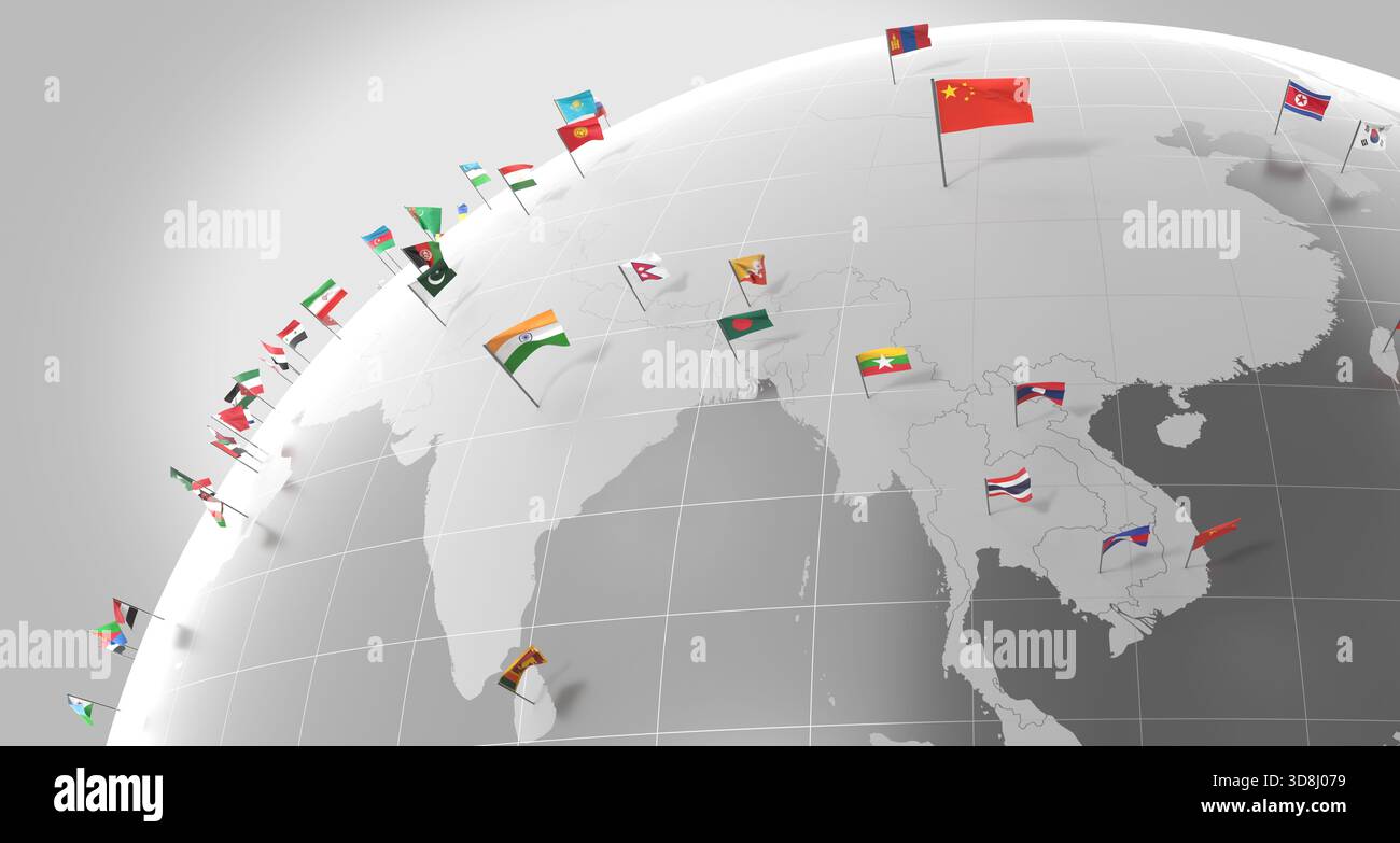 Asia - countries' borders and flags - 3D illustration Stock Photo - Alamy