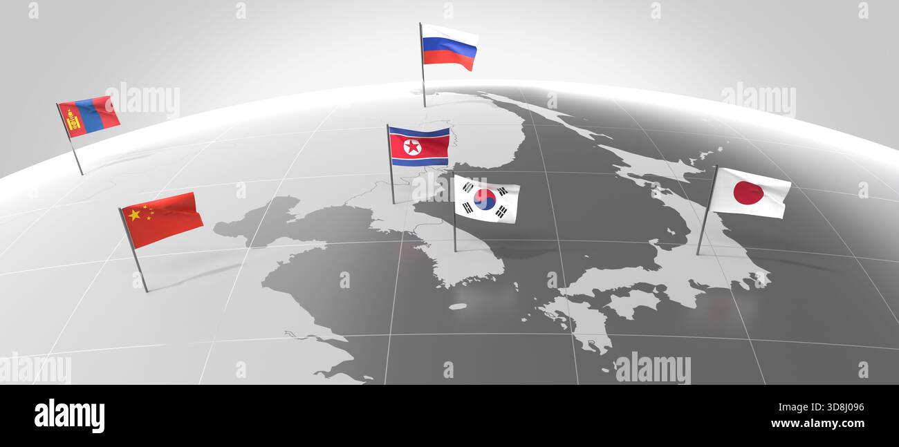 Asia - countries' borders and flags - 3D illustration Stock Photo - Alamy