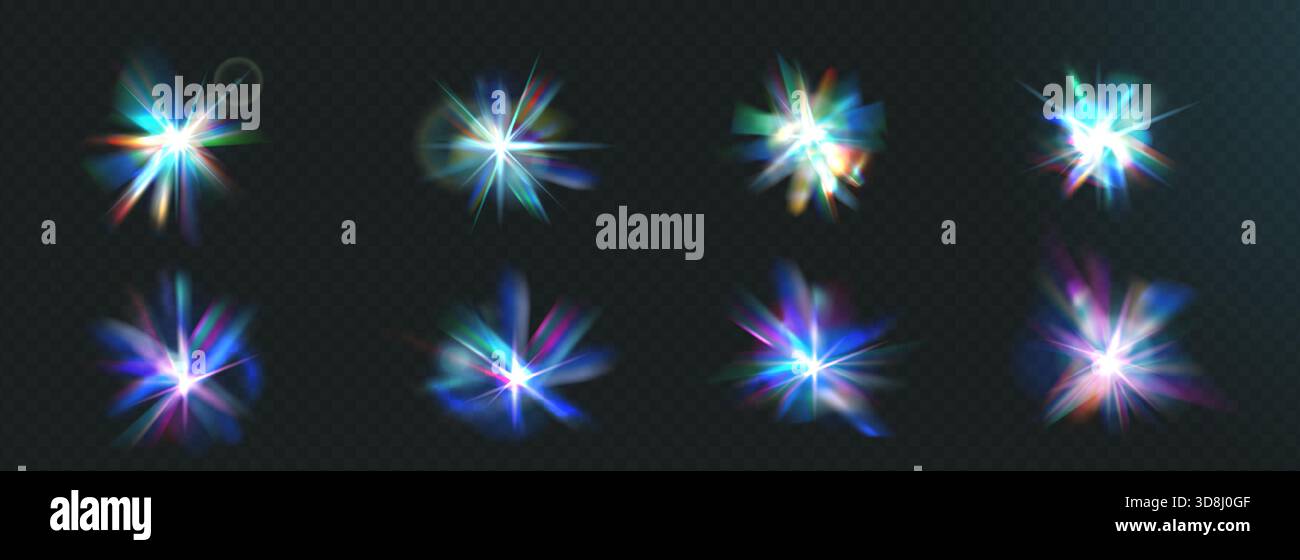 Luminous prism flare with diamond sparkle and rainbow refraction ...