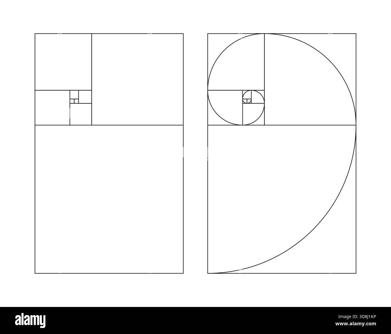 Vertical golden ratio harmony proportions templates. Fibonacci array ...