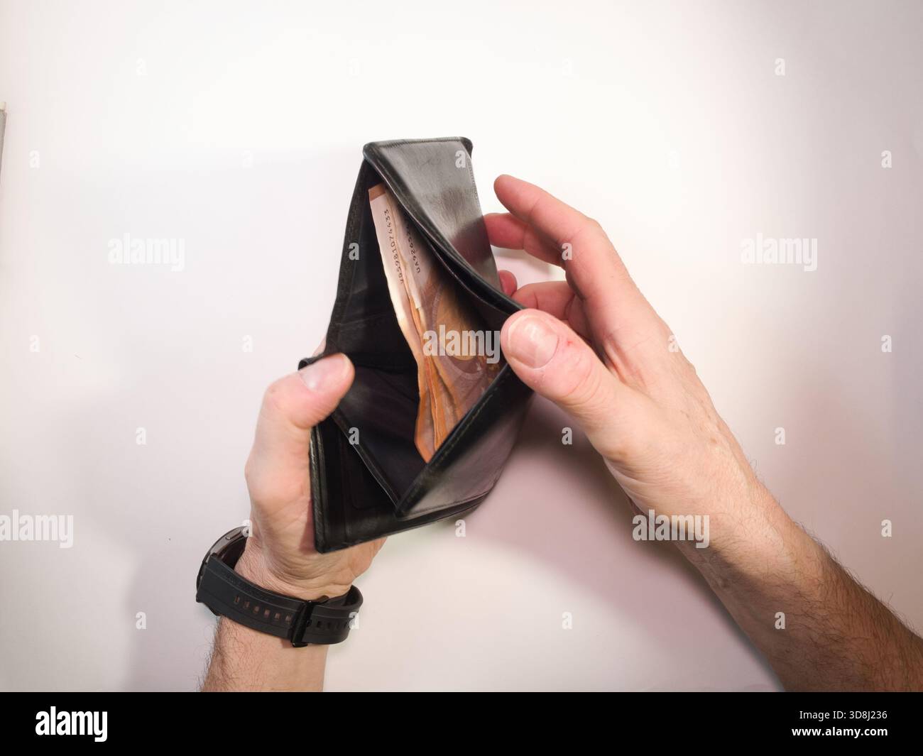 Open Wallet with Euro Banknotes - Top-down view of hands opening a ...