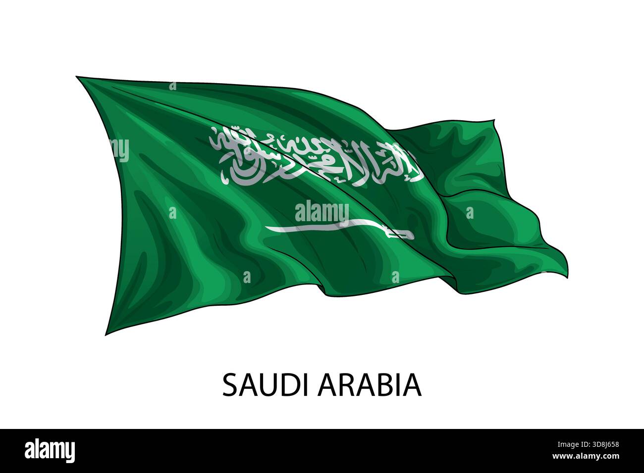Saudi Arabia flag illustration showing national colors waving on white ...