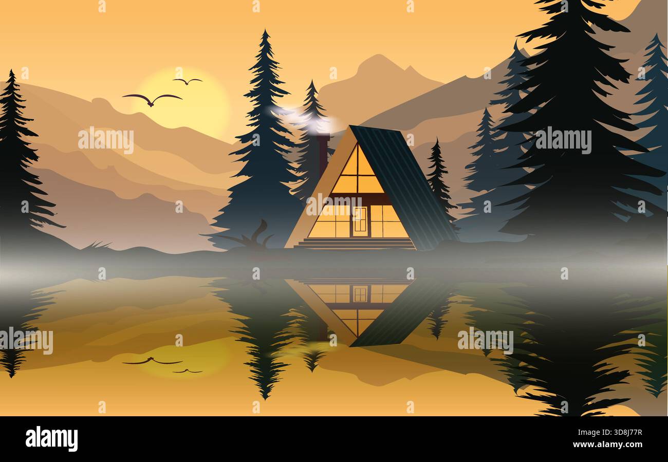 Cozy cabin sits calm Stock Vector Images - Alamy