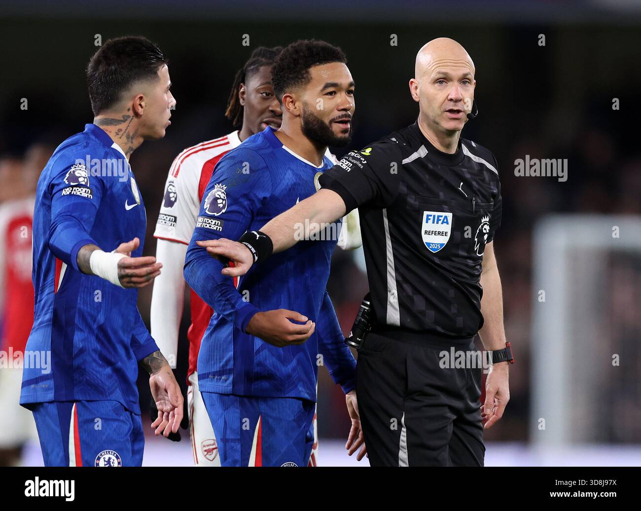 London, England, 30th November 2025. Reece James of Chelsea argues with ...