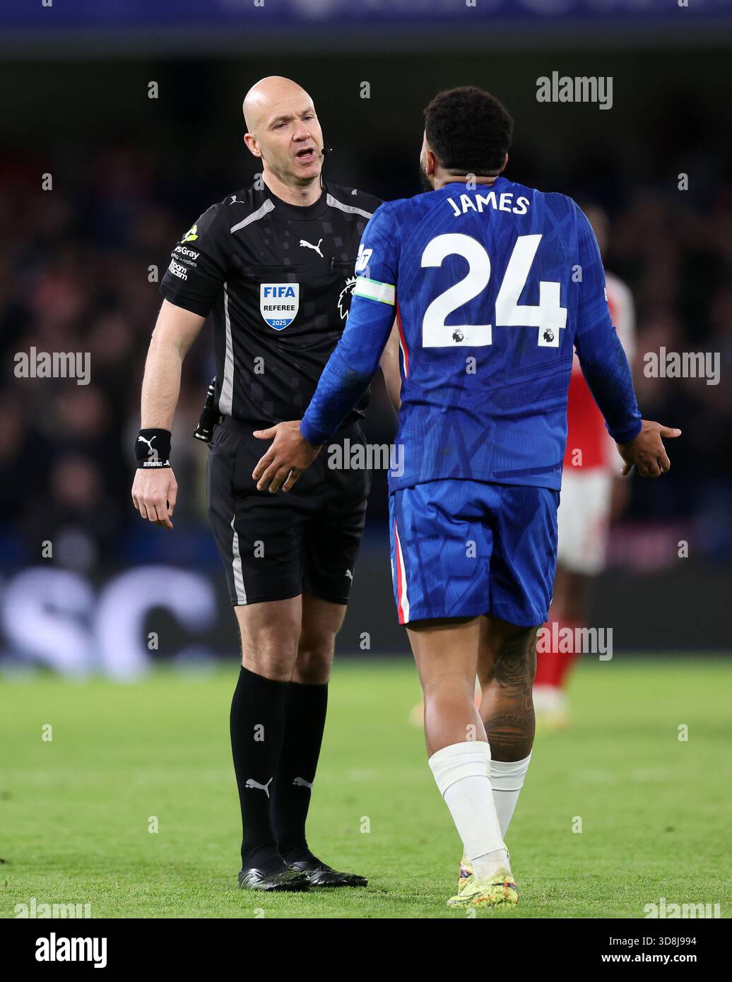 London, England, 30th November 2025. Reece James of Chelsea argues with ...