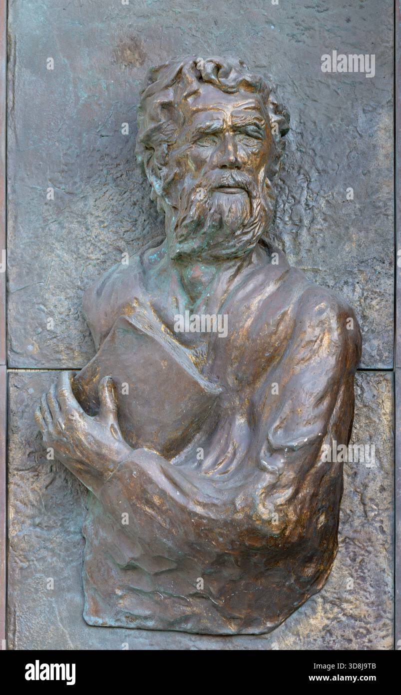 PRAIANO, ITALY - OCTOBER 6, 2025: The bronze bust of St. Matthew the ...
