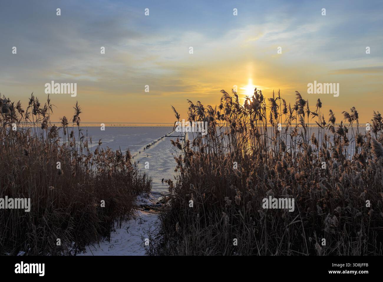 This is the sunset time on the salt lakes of the Spit Arabat Arrow in ...