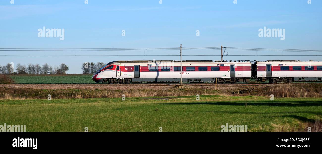 LNER Azuma train at Speed, on the east coast main line, south of Selby ...