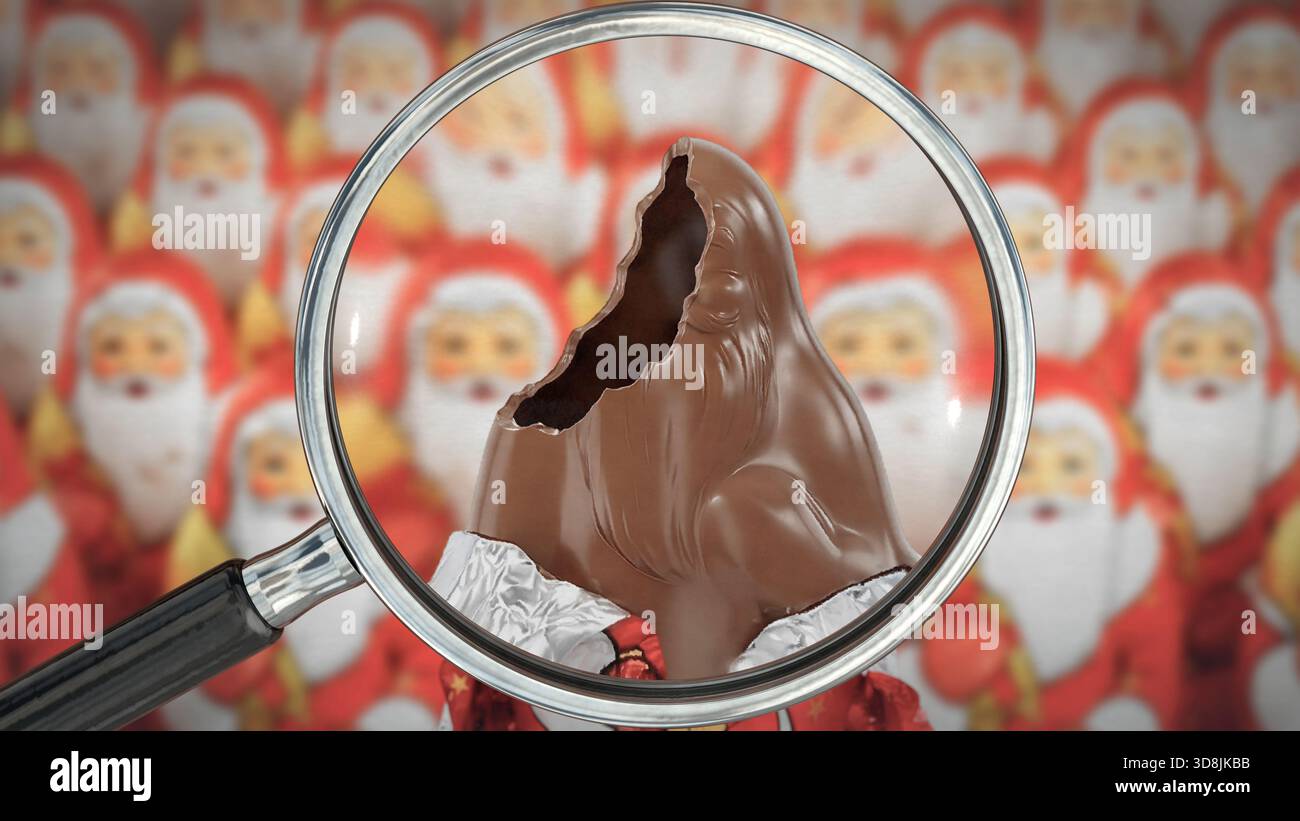 Chocolate Santa Claus is being inspected Stock Photo - Alamy