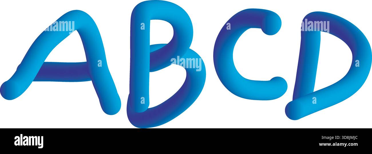 Vivid blue extruded characters A B C D on white background Stock Vector ...