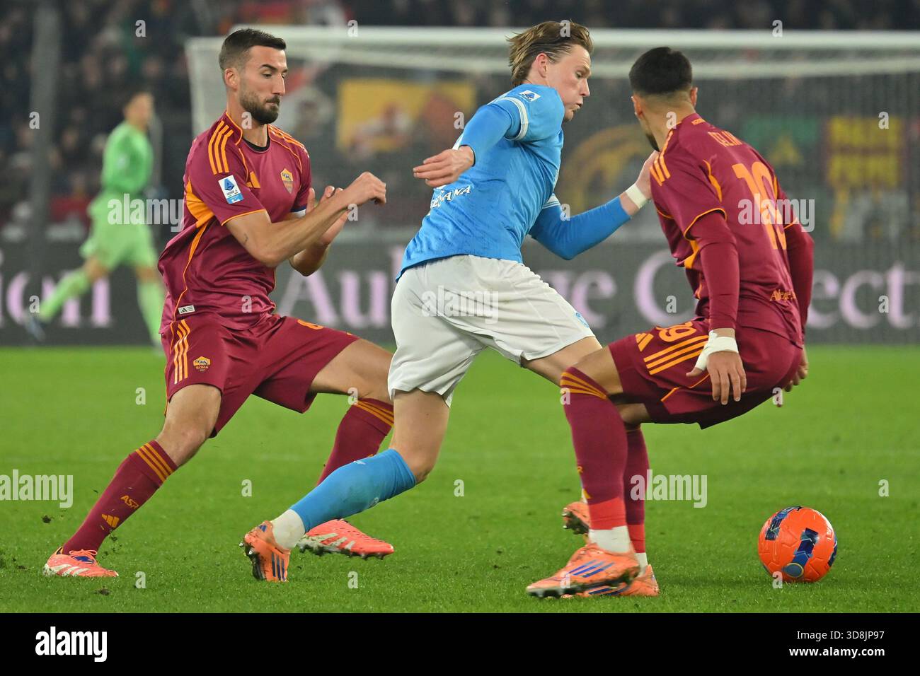 Bryan Cristante of AS Roma,Scott Mc Tominay of SSC Napoli,Zeki Celik of ...