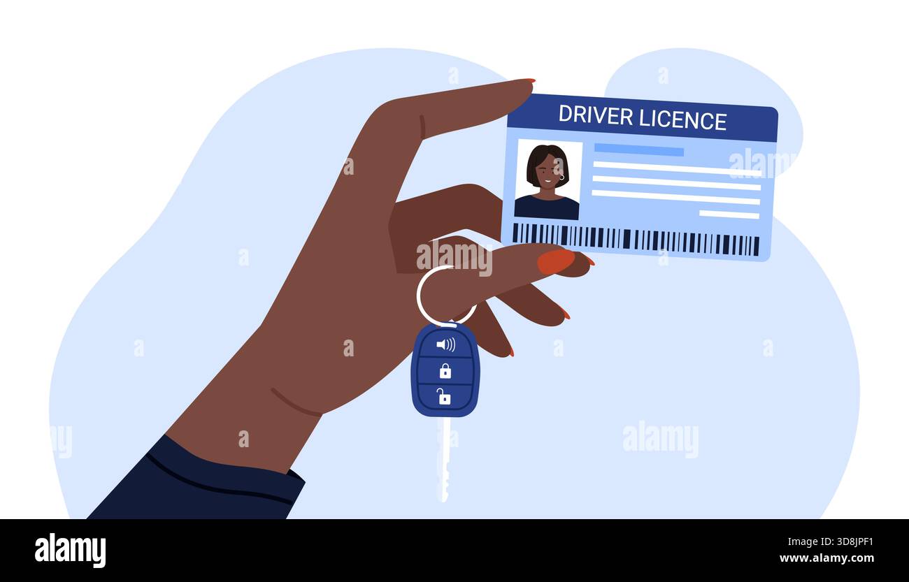 Hand of African American person holding driver license and car key ...
