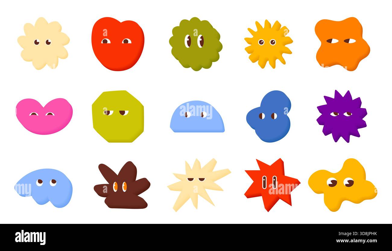 Playful collection of abstract volumetric doodle shapes with expressive ...