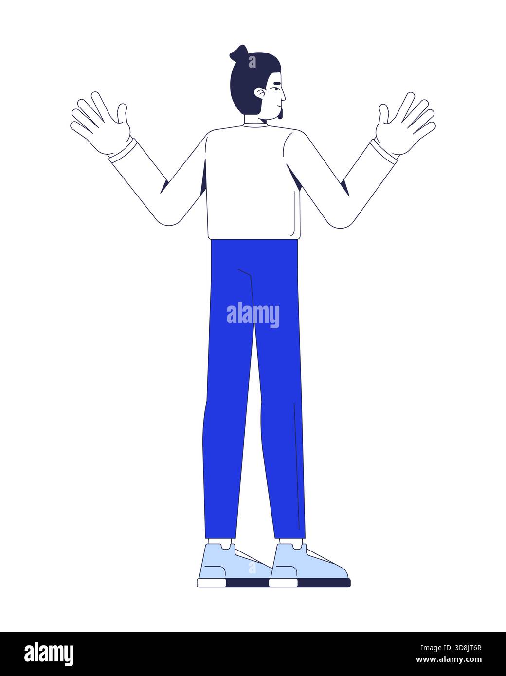 Male office worker from behind with raised hands 2D cartoon character ...