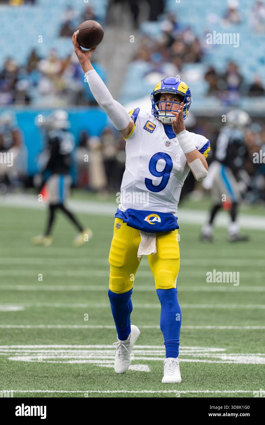 Los Angeles Rams quarterback Matthew Stafford passes before an NFL football game against the ...