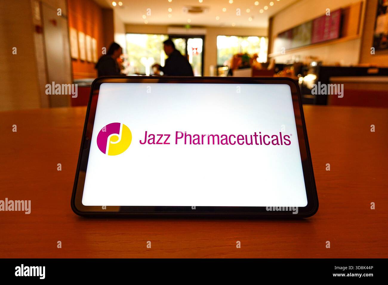 In this photo illustration, the Jazz Pharmaceuticals logo is seen ...