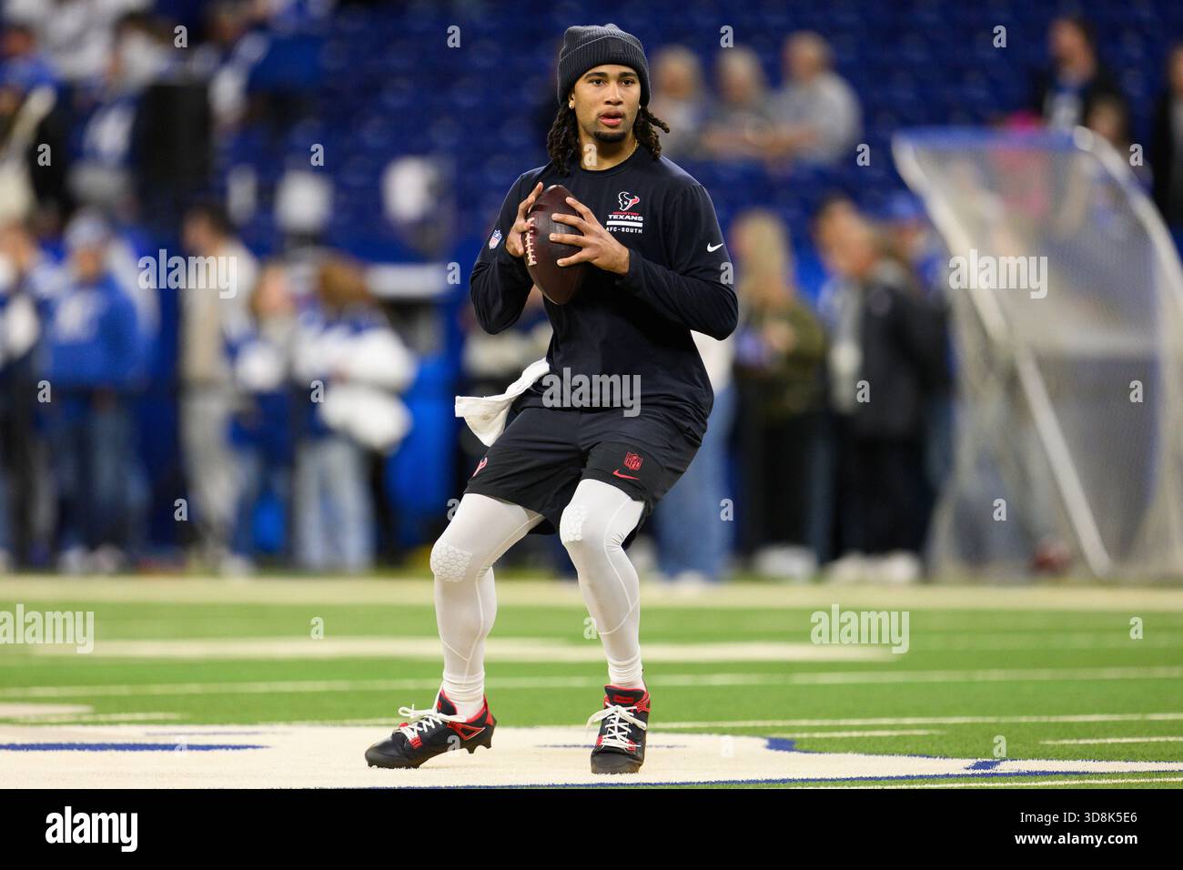 Houston Texans quarterback C.J. Stroud (7) warms up on the field before ...