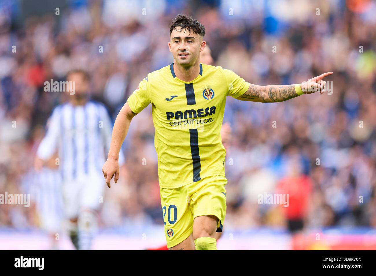 Alberto Moleiro of Villarreal CF celebrates after scoring the team's ...