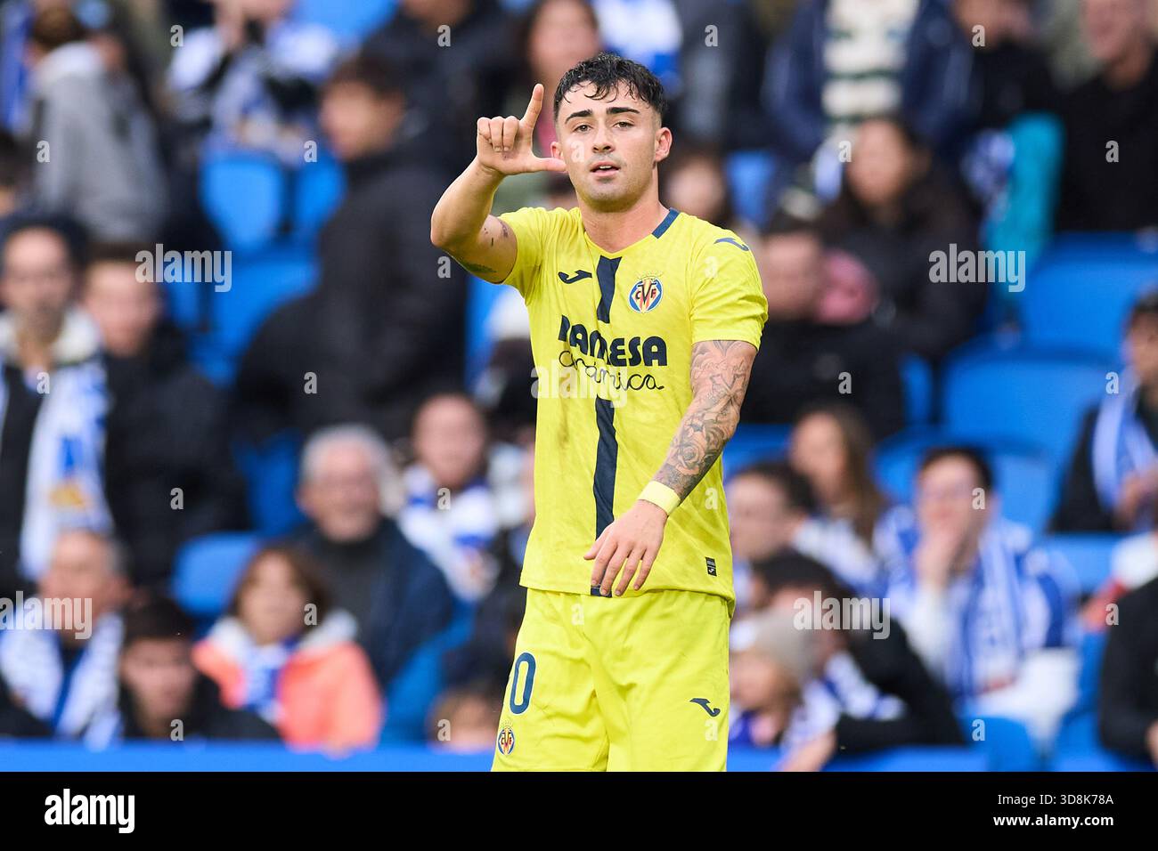 Alberto Moleiro of Villarreal CF celebrates after scoring the team's ...
