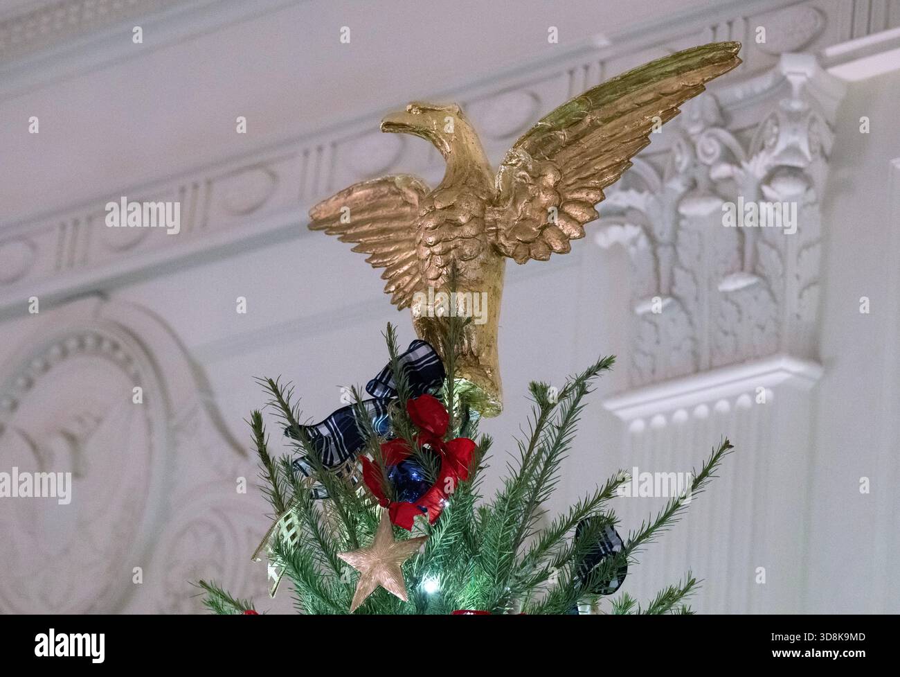 The theme of the East Room decorations is the America250 celebration ...
