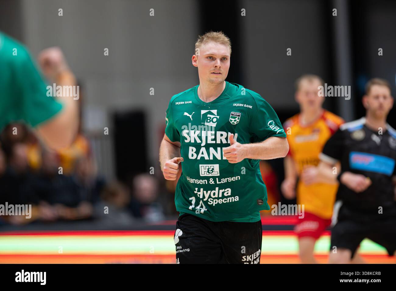 Svendborg, Denmark. 30th, November 2025. Emil Bergholt (14) of Skjern ...