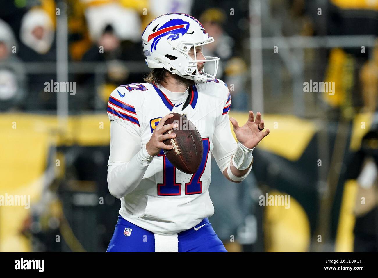 Buffalo Bills quarterback Josh Allen (17) looks to throw during the ...