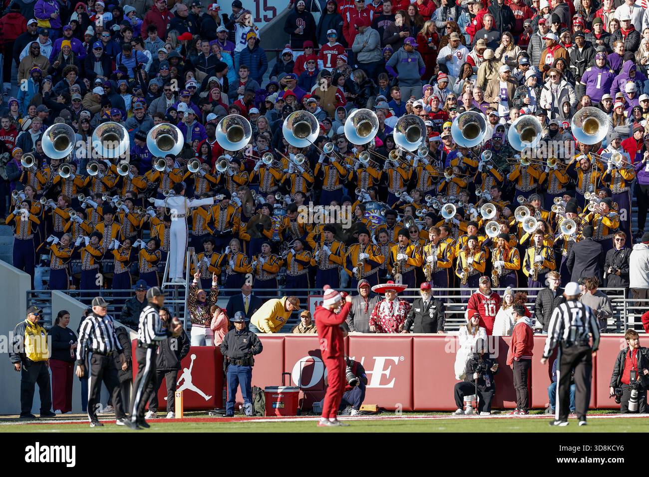 LSU Marching Band performs in the stands during the first half of an ...