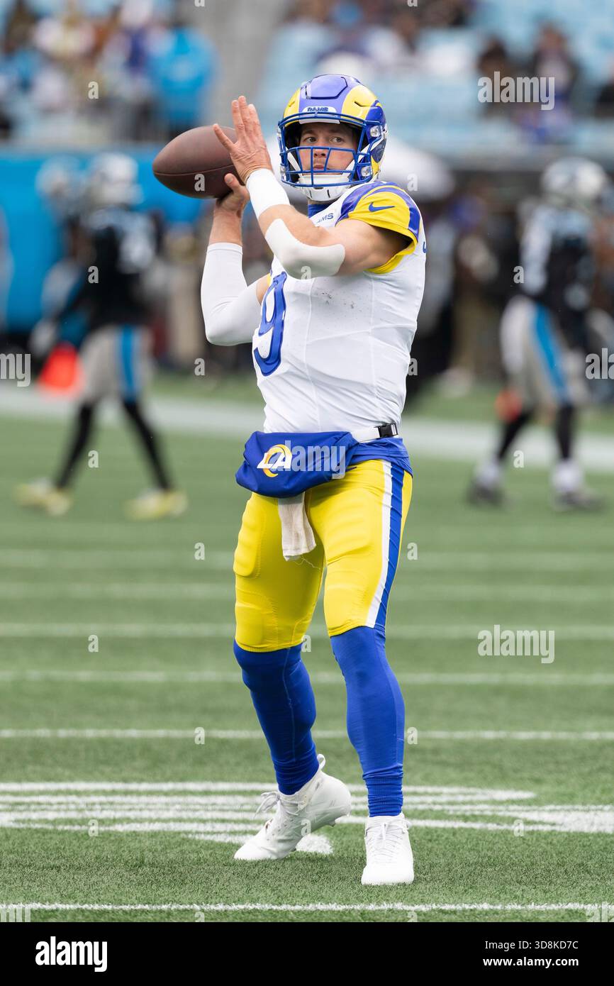 Los Angeles Rams quarterback Matthew Stafford throws before an NFL football game against the ...