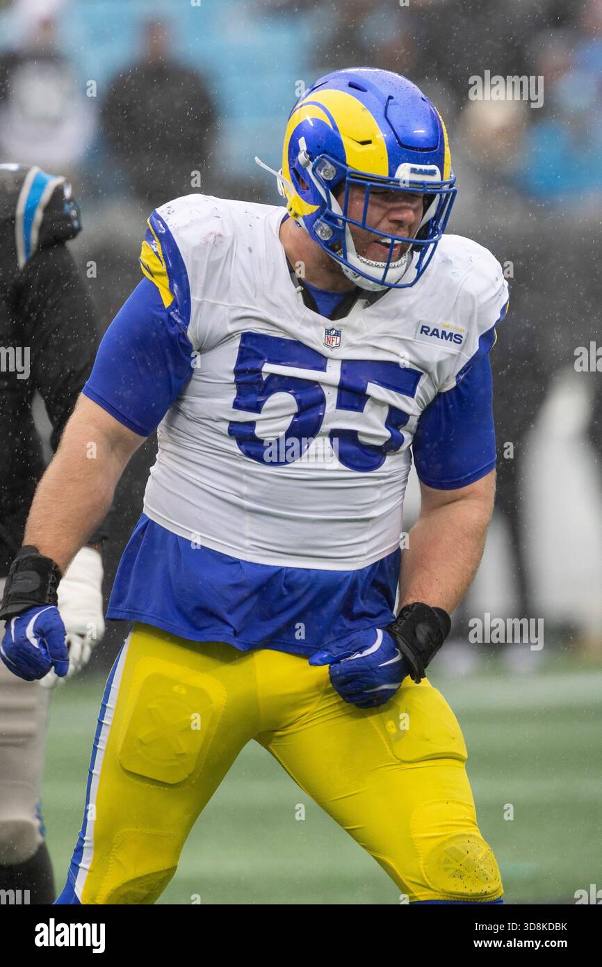 Los Angeles Rams defensive end Braden Fiske plays against the Carolina ...