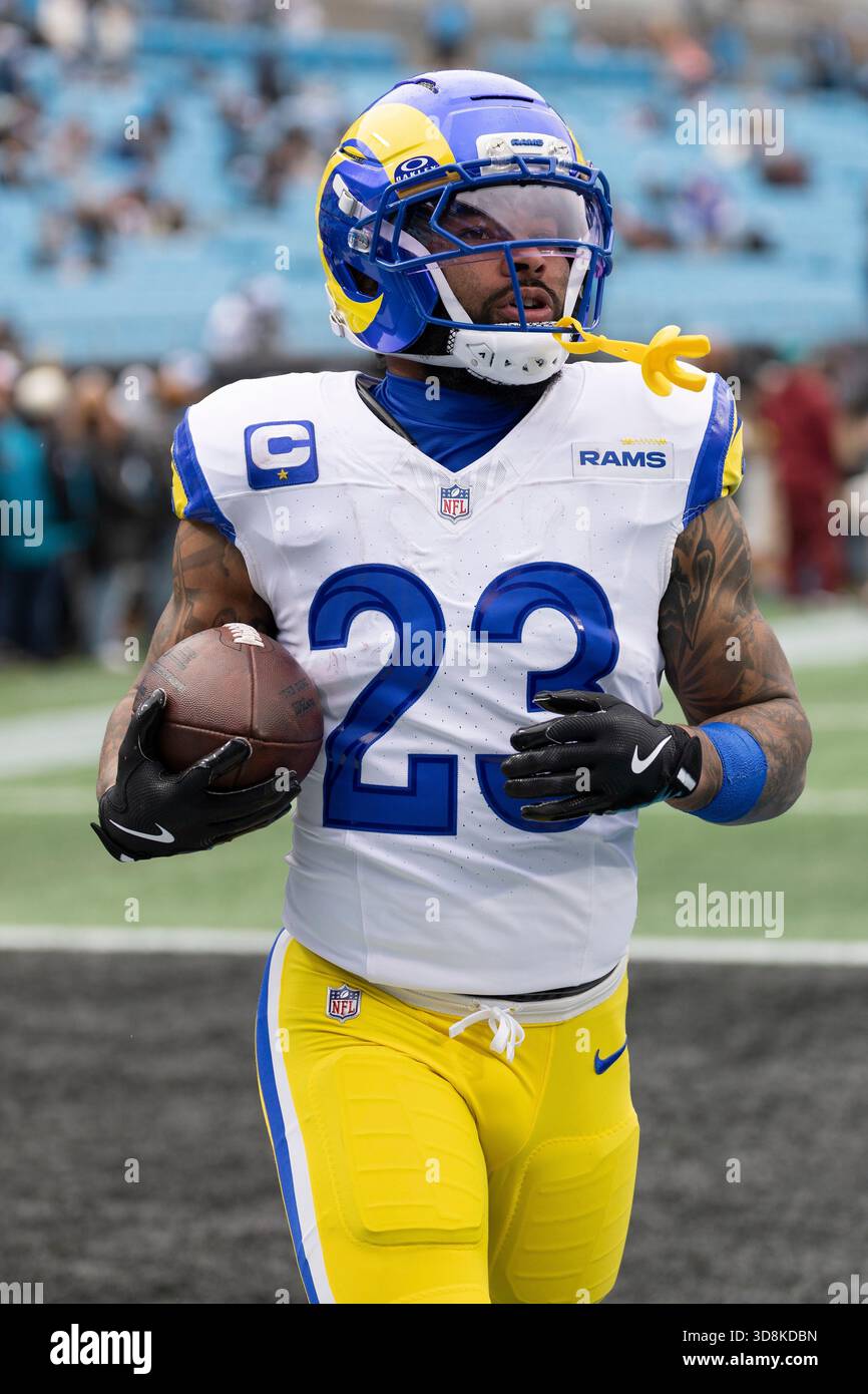 Los Angeles Rams running back Kyren Williams before an NFL football game against the Carolina ...
