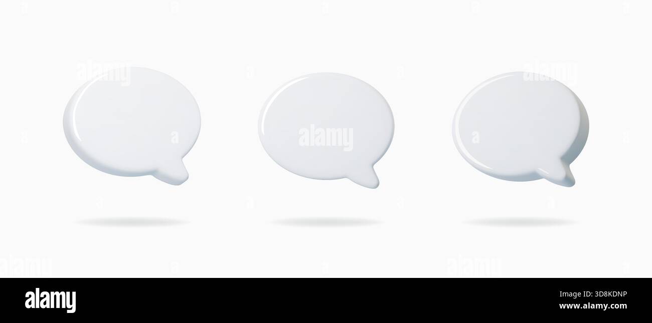 White 3D speech bubble icons with clean rounded shapes. Minimal chat ...