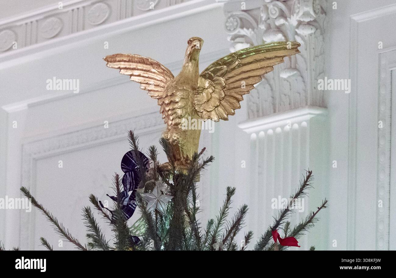 The theme of the East Room decorations is the America250 celebration ...