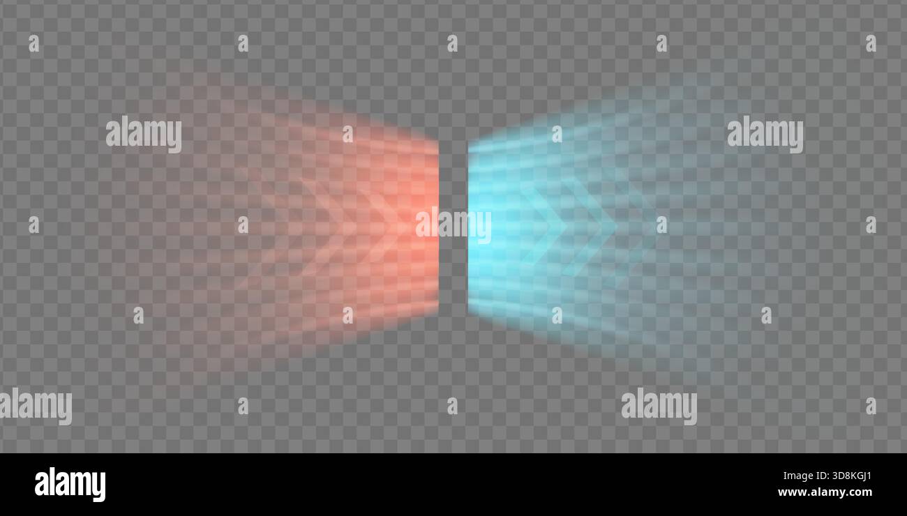 Warm red and cool blue air flow collide in soft dynamic wave thermal ...