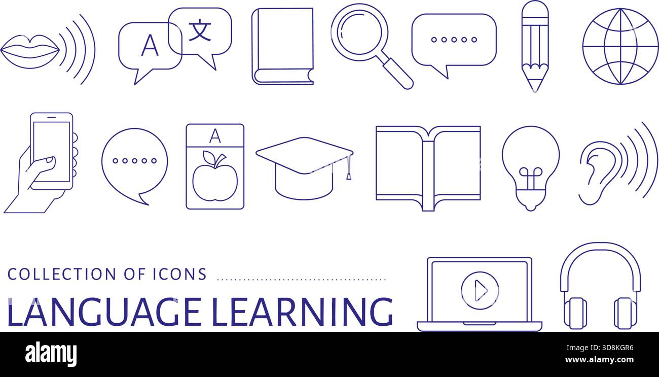 Language Learning icons collection. Online, school, educational ...