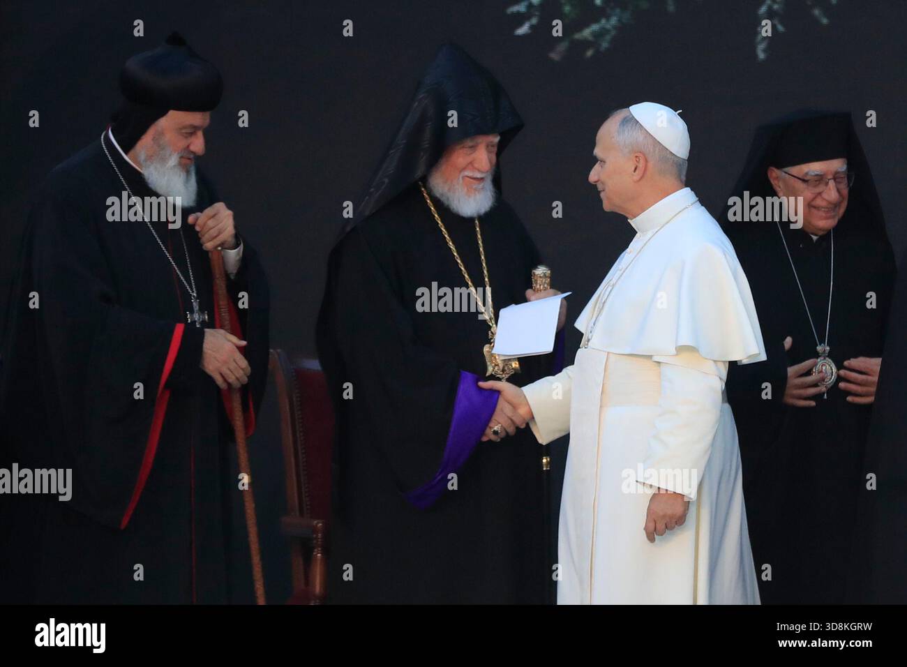 Pope Leo XIV greets Aram I, the head of the Catholicosate of the Great ...
