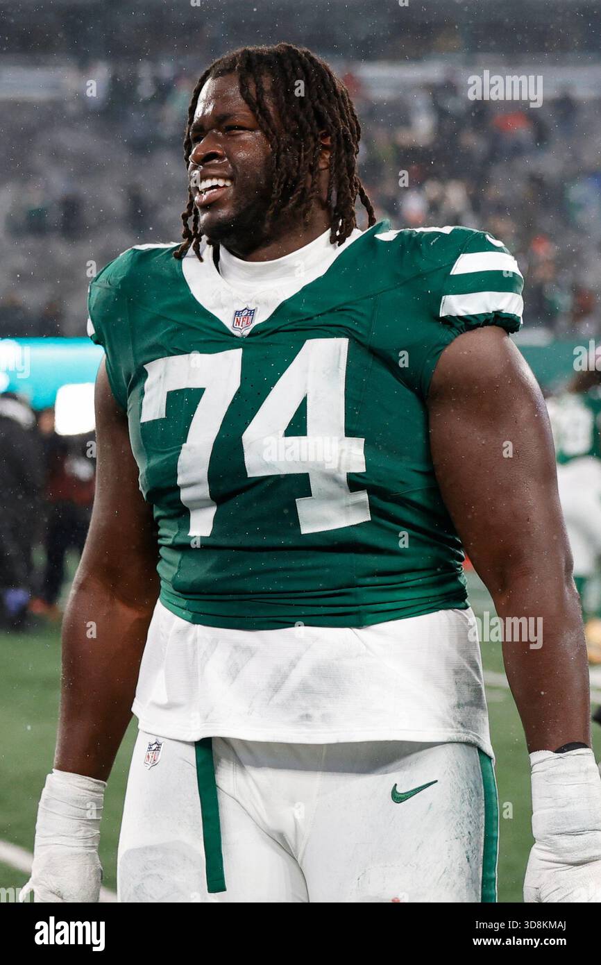 New York Jets offensive tackle Olu Fashanu (74) after an NFL football ...