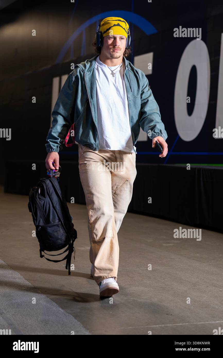Seattle Seahawks linebacker Drake Thomas (42) arrives before an NFL ...