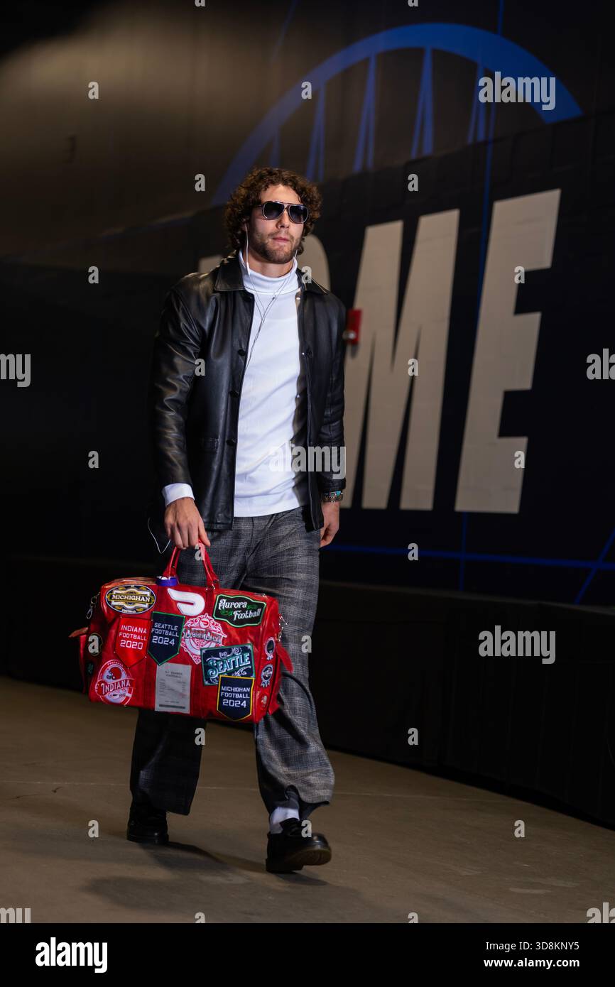 Seattle Seahawks tight end AJ Barner (88) arrives before an NFL ...
