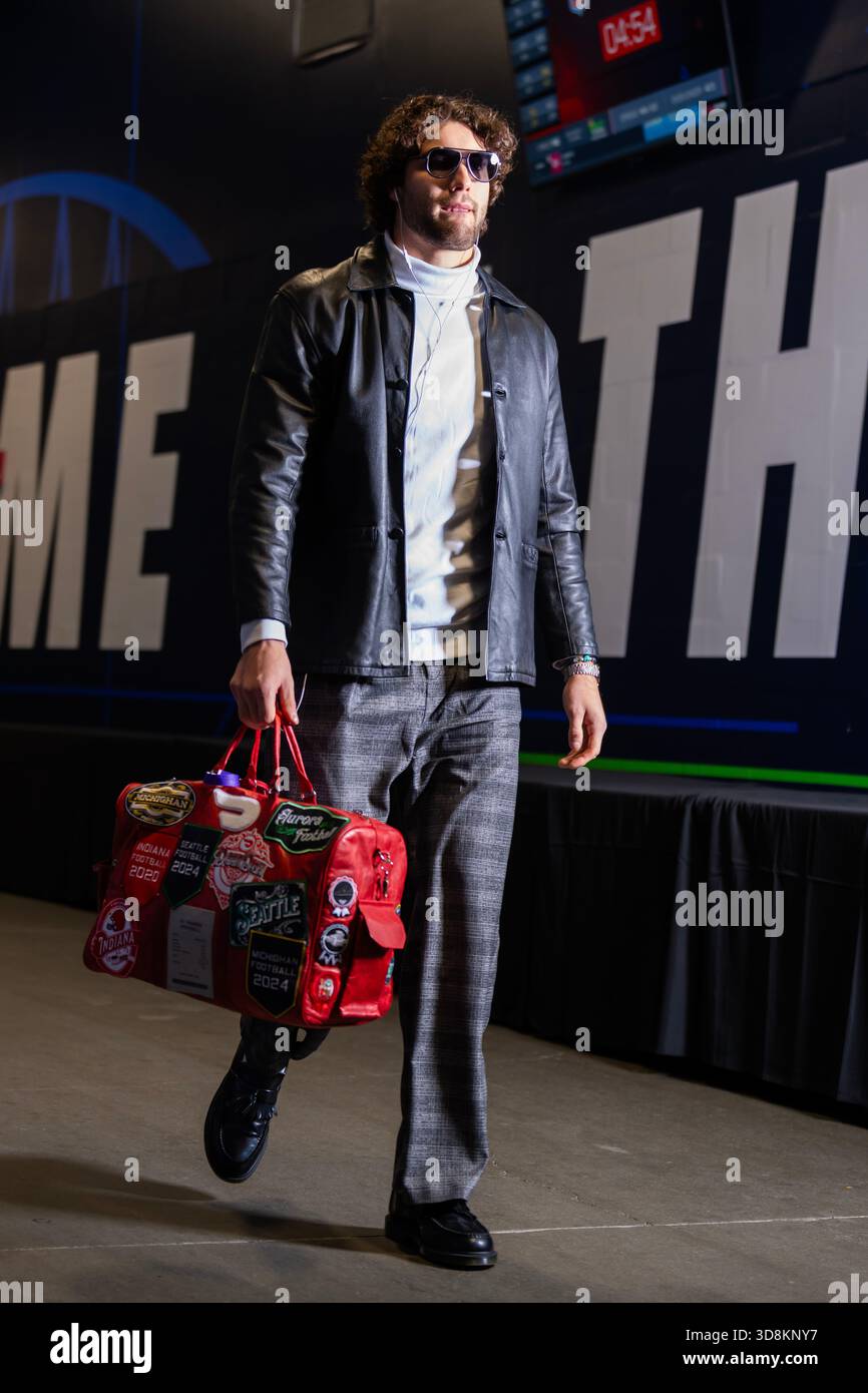 Seattle Seahawks tight end AJ Barner (88) arrives before an NFL ...