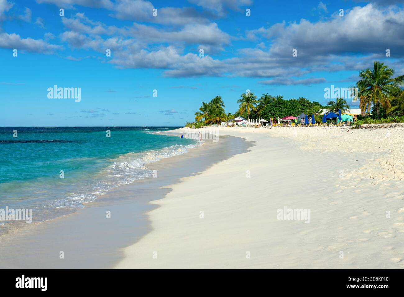 People and parasols in Shoal Bay beach, Caribbean dream landscape in ...
