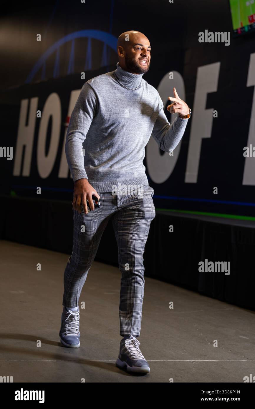 Seattle Seahawks wide receiver Cody White (82) arrives before an NFL ...