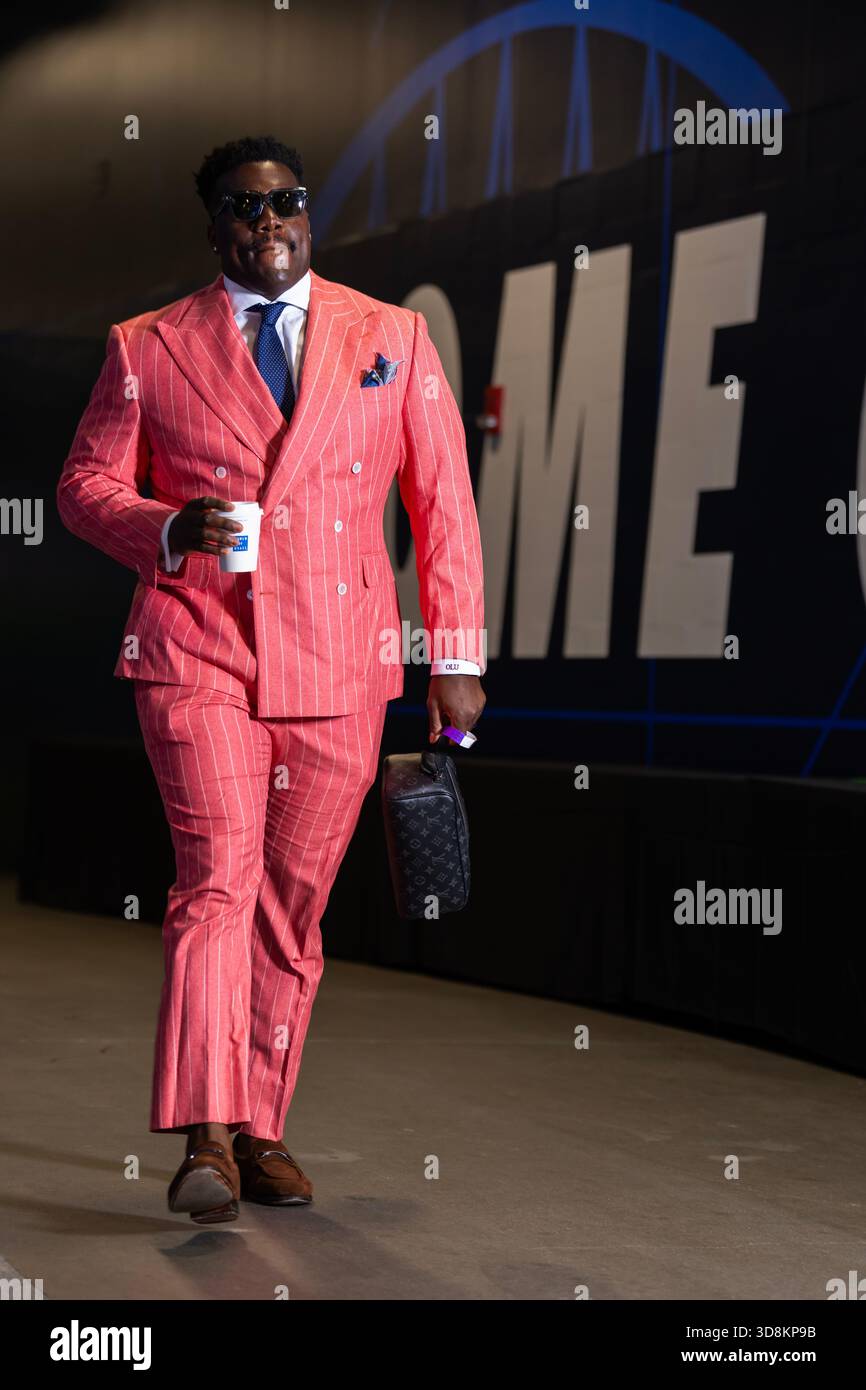Seattle Seahawks center Olu Oluwatimi (55) arrives before an NFL ...
