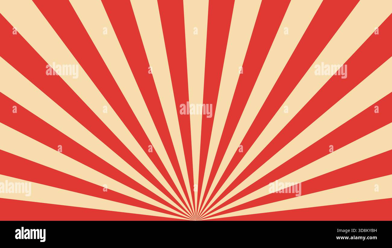 Retro circus poster with radial sunburst rays in red and white. Vintage ...