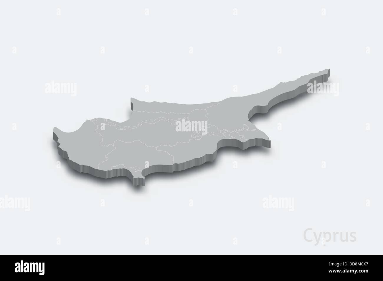 Cyprus 3d isometric map with borders regions 3d isometric map with ...