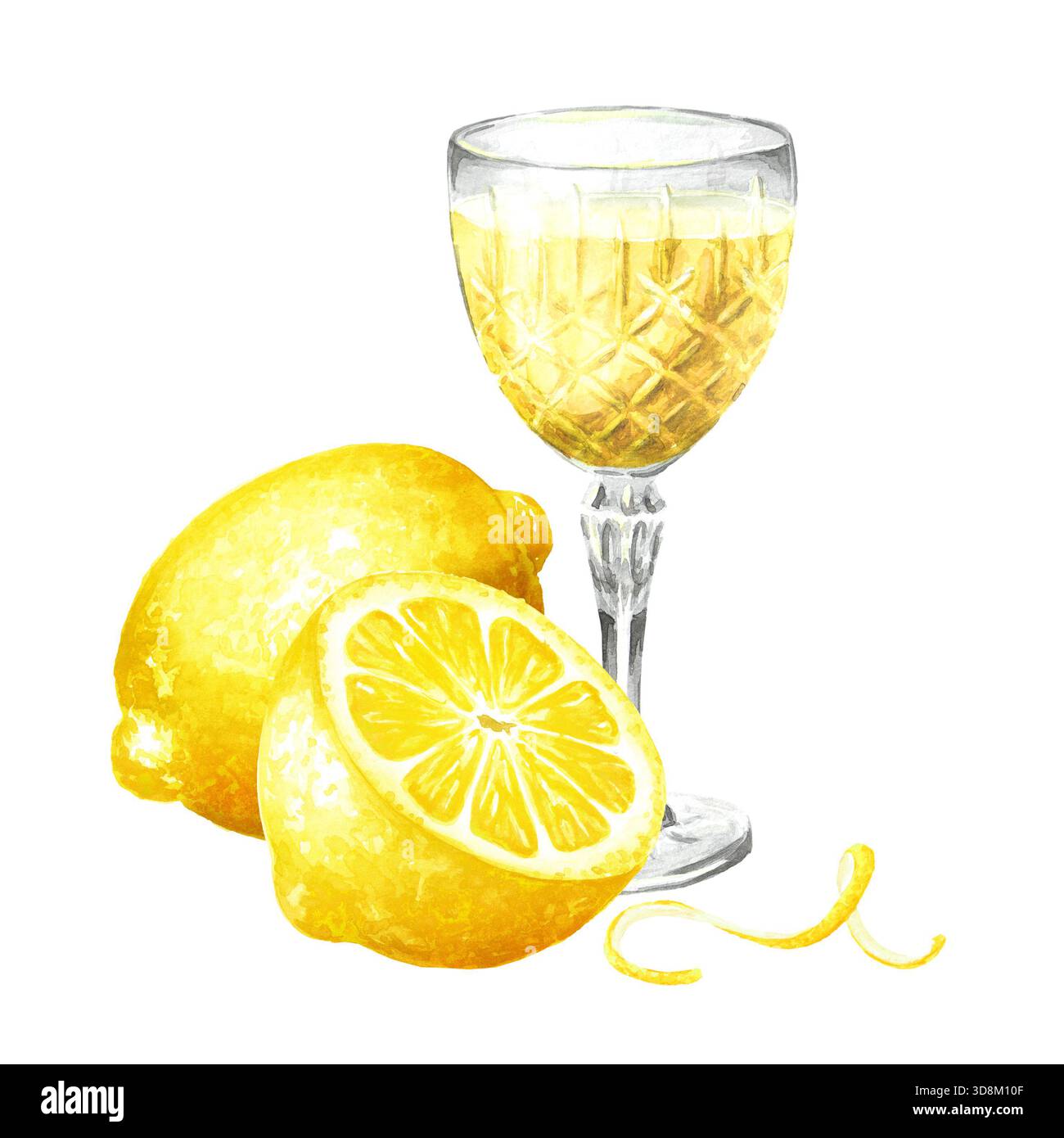 Liqueur or tincture of limoncello in a crystal glass with fresh lemon ...