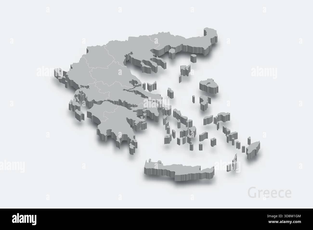 Greece 3d isometric map with borders regions 3d isometric map with ...