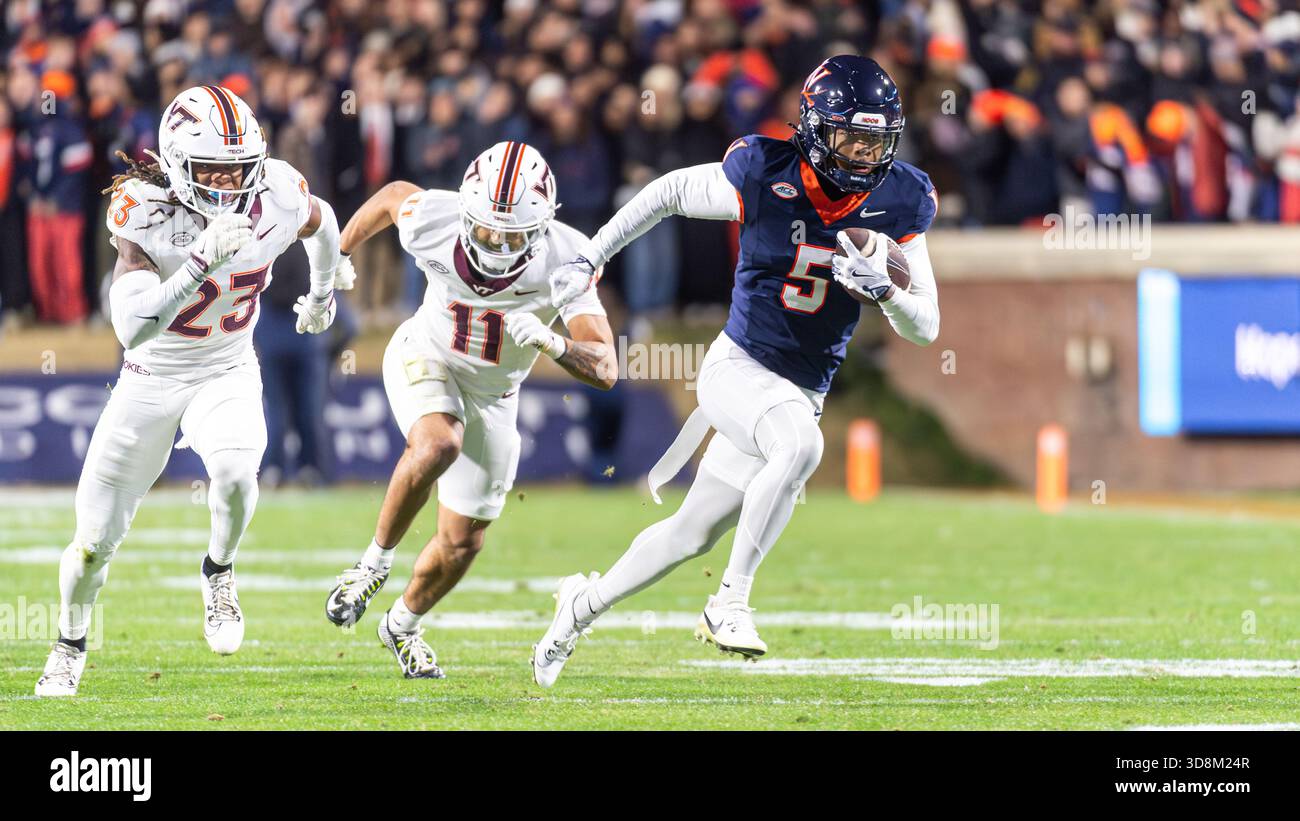 Virginia wide receiver Kameron Courtney (5) runs by Virginia Tech ...