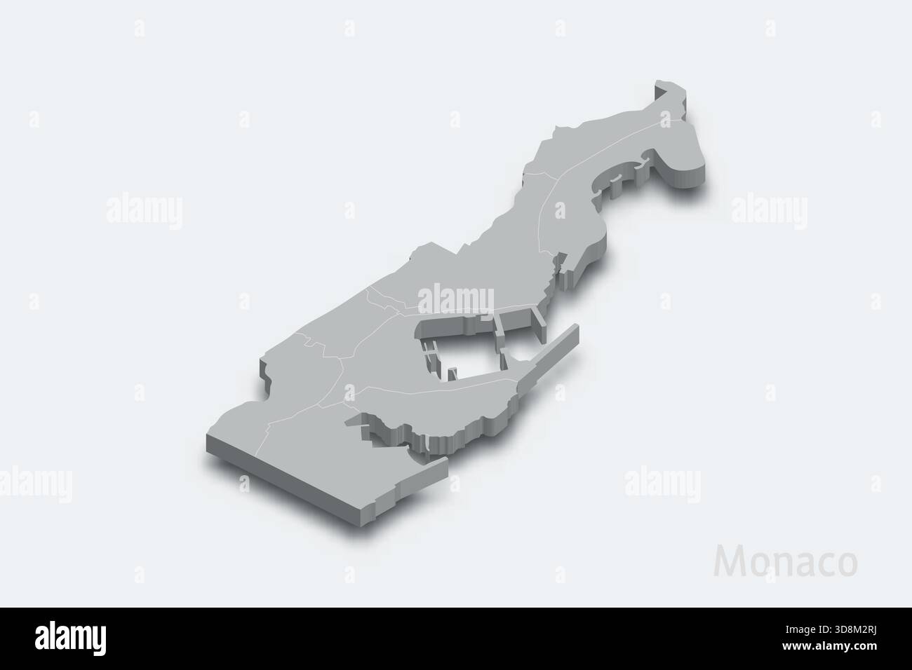 Monaco 3d isometric map with borders regions 3d isometric map with ...